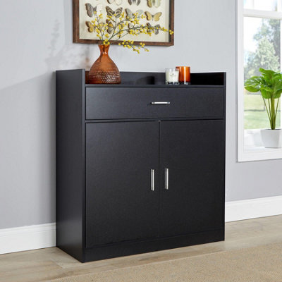 Home Source Novara Black 2 Door Shoe Storage Drawer Cabinet