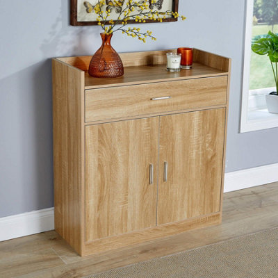 Home Source Novara Oak 2 Door Shoe Storage Drawer Cabinet