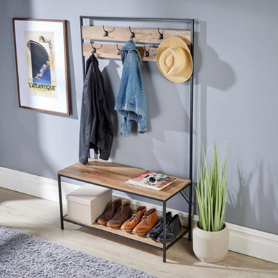Home Source Oakmere Hallway Coat and Shoe Storage Bench Unit Weathered ...
