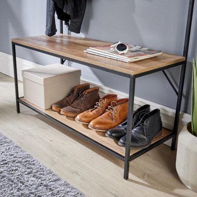 Home Source Oakmere Hallway Coat and Shoe Storage Bench Unit Weathered ...