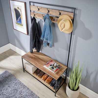 Home Source Oakmere Hallway Coat and Shoe Storage Bench Unit Weathered ...