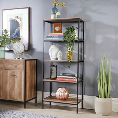 Home Source Oakmere Industrial 5 Tier Bookcase Shelving Storage Unit ...