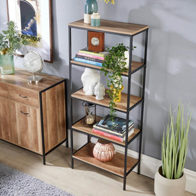 Home Source Oakmere Industrial 5 Tier Bookcase Shelving Storage Unit ...