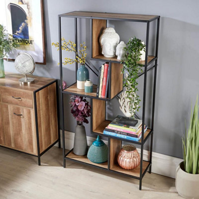 Home Source Oakmere Industrial Large Bookcase Shelving Storage Unit Black