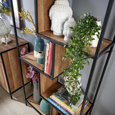 Home Source Oakmere Industrial Large Bookcase Shelving Storage Unit Black