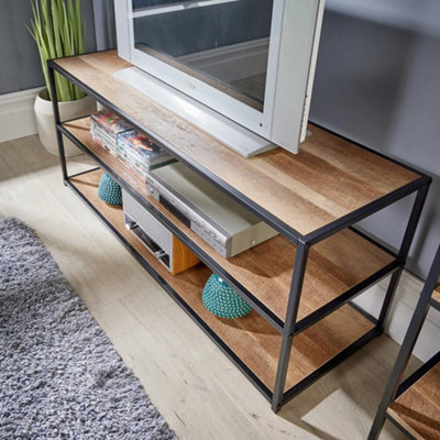 Home Source Oakmere Industrial Media and TV Stand Unit Black and Oak Effect