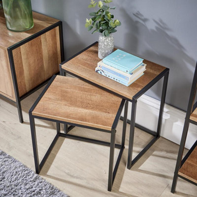 Home Source Oakmere Nest of 2 Tables Set Black and Oak Effect | DIY at B&Q