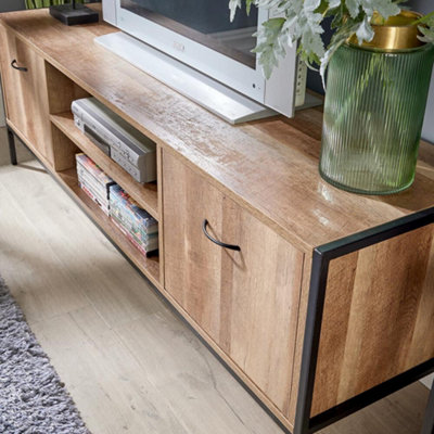 Home Source Oakmere TV Stand Unit Black and Oak Effect