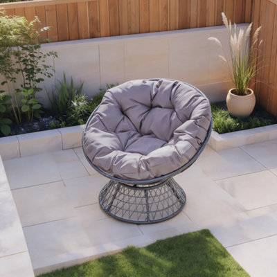 Home Source Oasis Dark Grey Cushioned Round Outdoor Papasan Chair