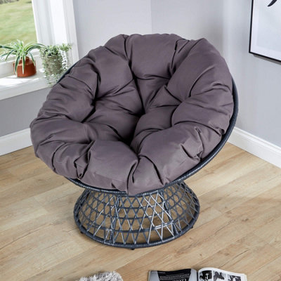 Home Source Oasis Dark Grey Cushioned Round Outdoor Papasan Chair