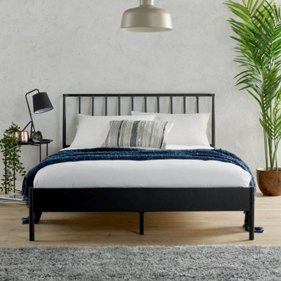 Home Source Odessa 5FT King Black Metal Bed Frame with Headboard