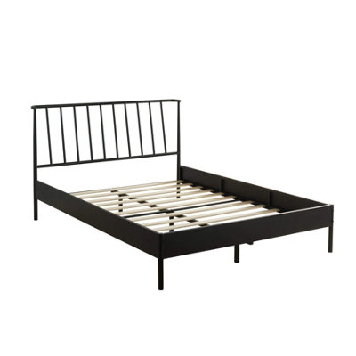 Home Source Odessa Double Bed Black Metal Frame with Headboard & 4ft 6 ...
