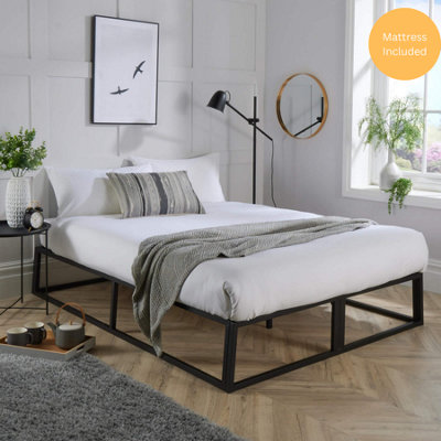 Home Source Platform Black Metal Small Double Bed Frame & 4ft Juno Mattress