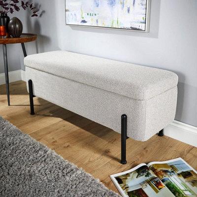 Home Source Plush Grey Boucle Storage Ottoman