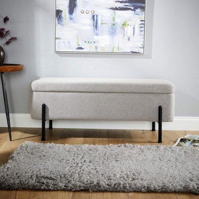 Home Source Plush Grey Boucle Storage Ottoman