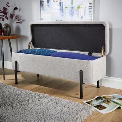 Home Source Plush Grey Boucle Storage Ottoman
