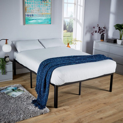 Home Source Podium Black Metal Modern High Platform 4ft 6 Double Bed Frame