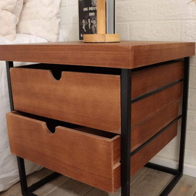 Home Source Portland Fully Assembled 2 Drawer Bedside Lamp Side Table Storage Unit