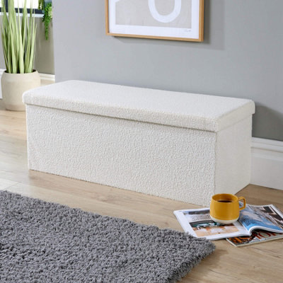 Home Source Rectangular Cream Boucle Folding XL Storage Ottoman Cream