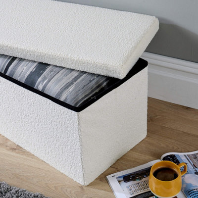 Home Source Rectangular Cream Boucle Folding XL Storage Ottoman Cream