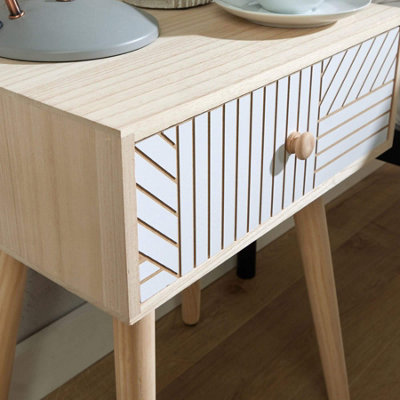 Home Source Romford 1 Drawer Natural and White Modern Bedside Table ...