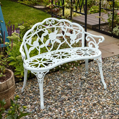 Home Source Rose Detail Outdoor Garden Bench White
