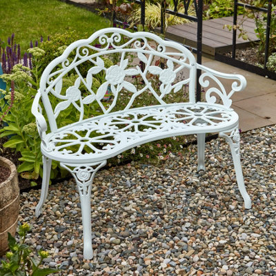 Home Source Rose Detail Outdoor Garden Bench White