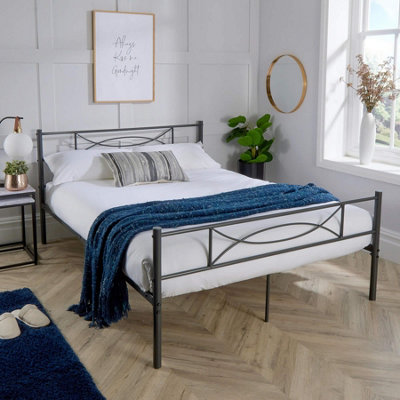 Home Source Saturn 3ft Metal Bed Curve Design Headboard Grey