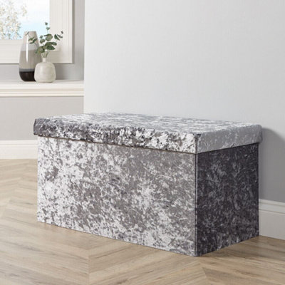 Home Source Sofia Crushed Velvet Folding Storage Ottoman Ice Grey | DIY ...