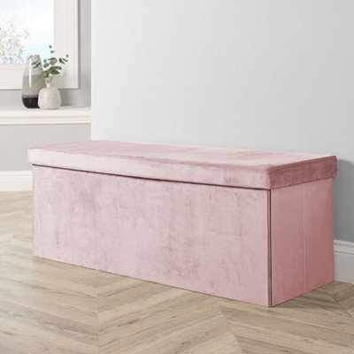Home Source Sofia Extra Large Rectangular Folding Storage Box Ottoman Blush Pink