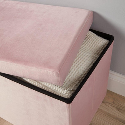 Home Source Sofia Velvet Rectangular Folding Storage Box Ottoman Blush Pink