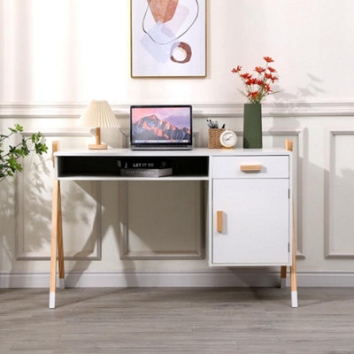 Home Source Tepee 1 Drawer 1 Cupboard Office Computer Desk White Oak ...
