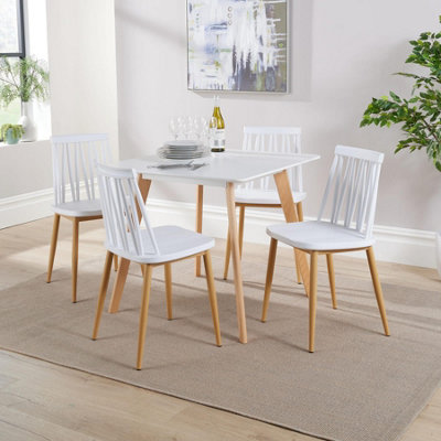 Home Source Trinity Dining Table and 4 White Lucy Chairs
