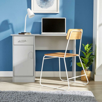 Home Source Tyler 1 Drawer Office Computer Desk with Storage Cupboard Grey
