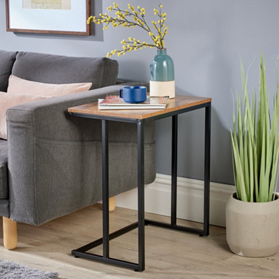 Home Source Urban Sofa Lamp Side Table Grey and Rustic Wood Effect ...