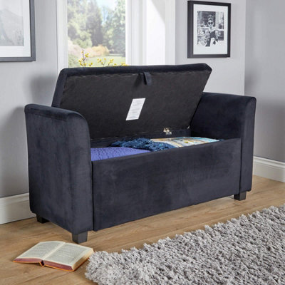 Home Source Verona Black Velvet Window Seat Storage Box Ottoman