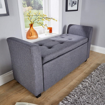 Home Source Verona Sleigh Style Window Bench Storage Seat Charcoal Grey
