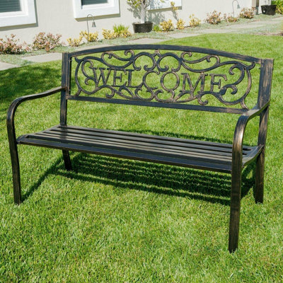 Home Source Welcome Outdoor Garden Bench Bronze | DIY at B&Q
