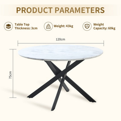 Home Touch Modern Marble Effect Round Dining Table, 120cm Kitchen Table ...