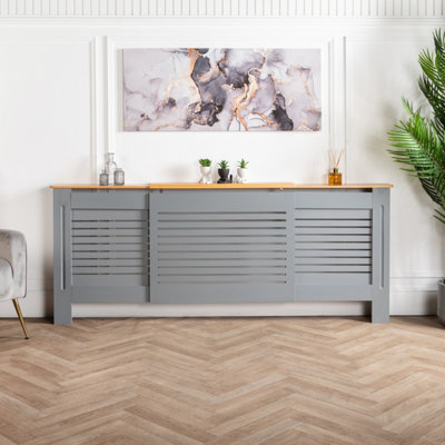 Home Treats Designer Grey Wooden Mdf Adjustable Radiator Cover