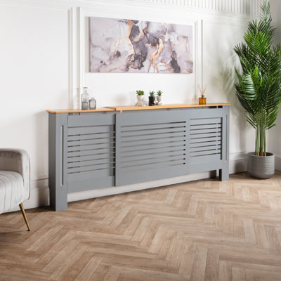 Home Treats Designer Grey Wooden Mdf Adjustable Radiator Cover