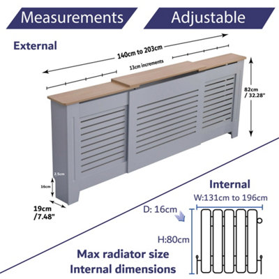 Home Treats Designer Grey Wooden Mdf Adjustable Radiator Cover