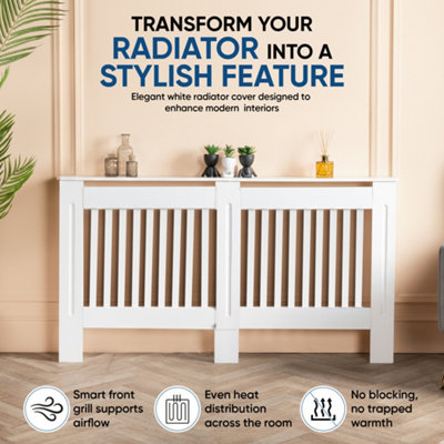 Home Treats Designer Large White Wooden Mdf Radiator Cover