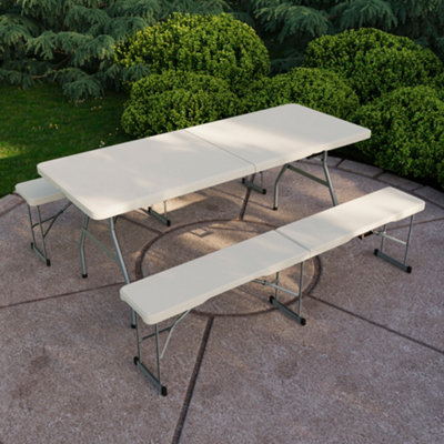 Home Vida Folding 3 Piece 6ft Table & Bench Set