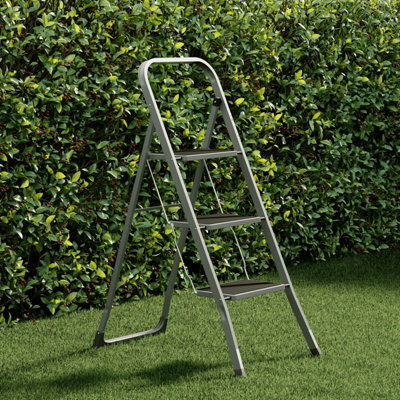 Home Vida Grey 3 Step Ladder With Anti-Slip Mat Foldable Stool (H) 103 ...