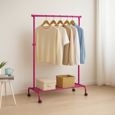 Home Vida Single Pink Garment Rack on Wheels (H)1600mm (W)800mm (D)430mm