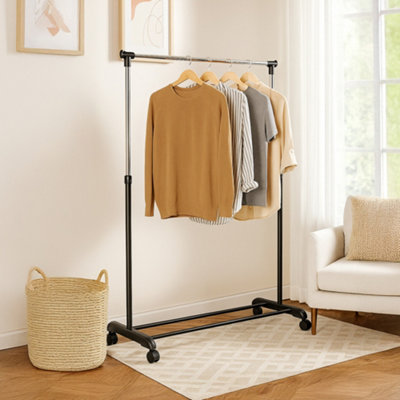 Home Vida Single Silver & Black Garment Rack on Wheels (H)1600mm (W ...