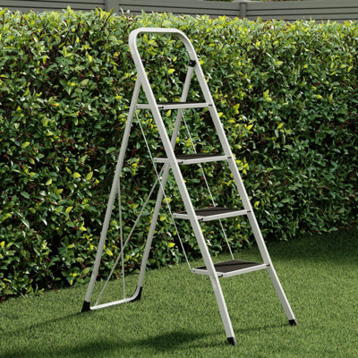 Home Vida White 4 Step Ladder With Anti-Slip Mat Foldable Stool (H) 127 ...
