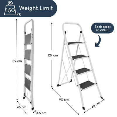 Home Vida White 4 Step Ladder With Anti-Slip Mat Foldable Stool (H) 127 ...