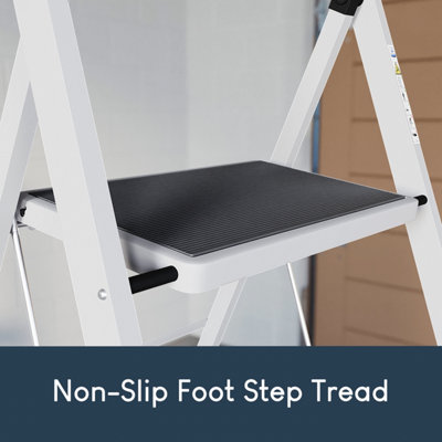 Home Vida White 4 Step Ladder With Anti-Slip Mat Foldable Stool (H) 127 ...